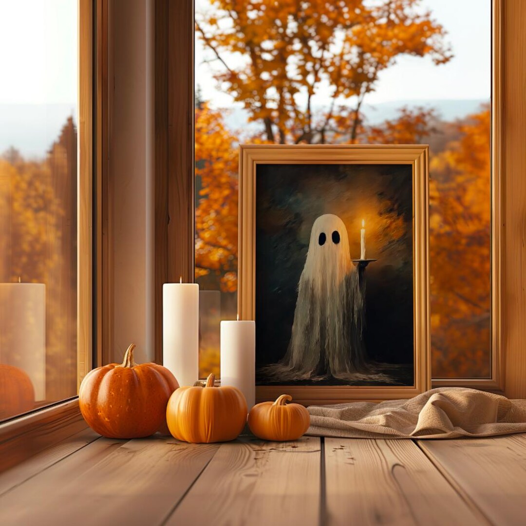 Victorian Ghost Candle Print | Cute Spooky Ghost Art | Dark Academia ...
