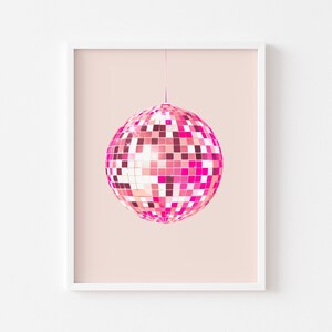 Pink Disco Ball Art Print | Vintage Retro Wall Poster | Trendy Preppy ...