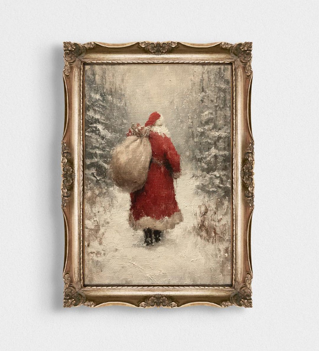 Vintage Santa Oil Painting Print | Printable Christmas Wall Art ...