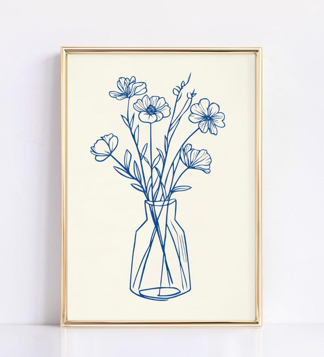 Blue Floral Still Life Drawing | Flower Bouquet Art Print | Bohemian ...