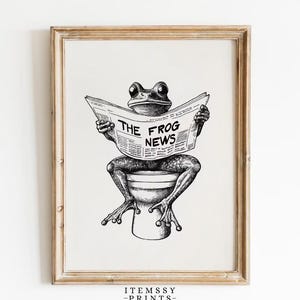 Frog Reading a Newspaper on Toilet Retro Poster | the Frog News ...