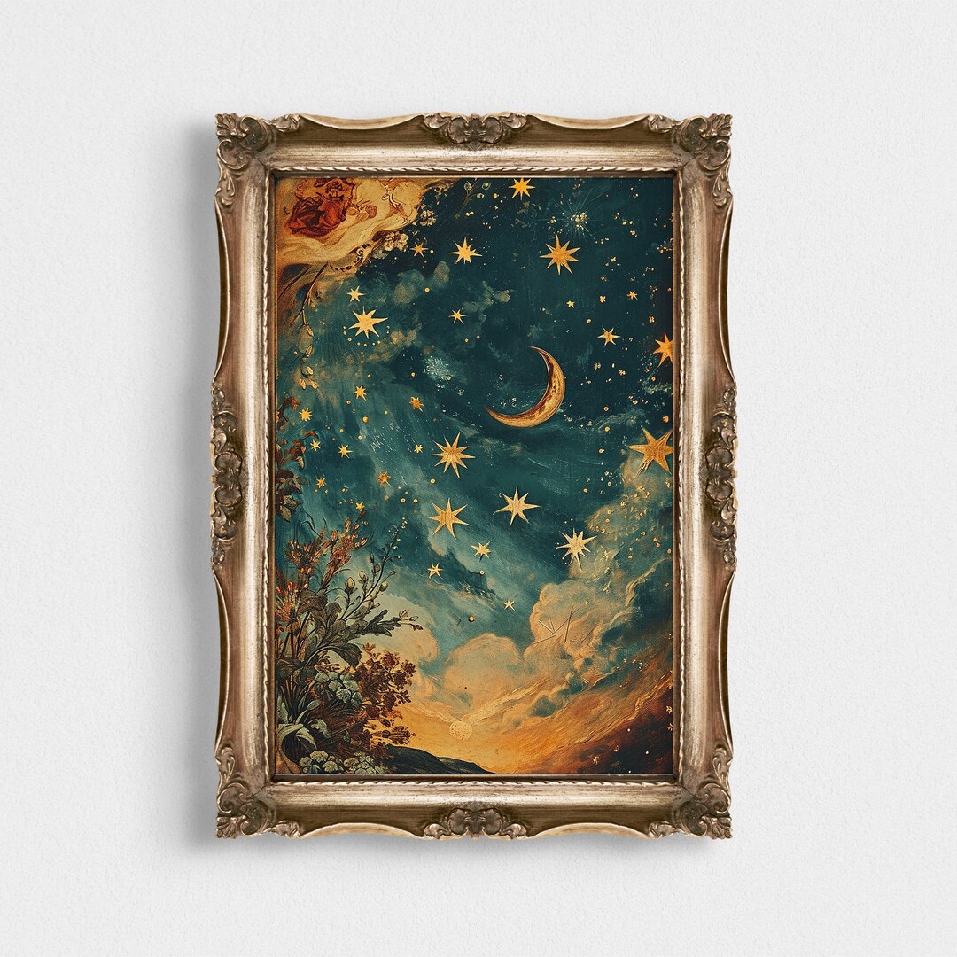 Timeless Stargazing Wall Art | Vintage Night Celestial Landscape ...
