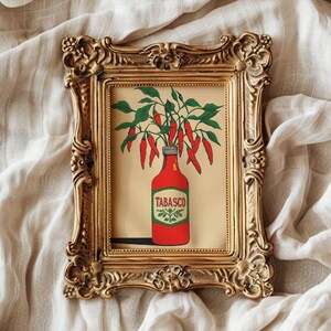 Mexican Tabasco & Chili Art Print | Retro Quirky Kitchen Decor | Spicy ...