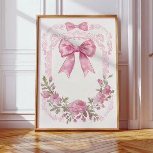 Preppy Pink Coquette Bow Printable | Vintage Girly Wall Art | Hand ...