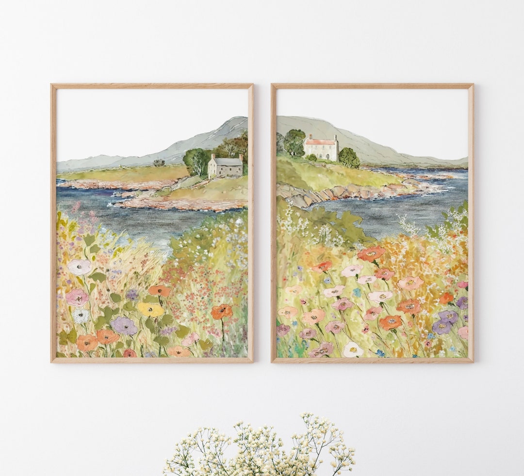 Spring Landscape Print Set of 2 | Flowers Landscape Wall Art ...