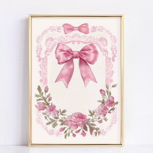 Preppy Pink Coquette Bow Printable | Vintage Girly Wall Art | Hand ...