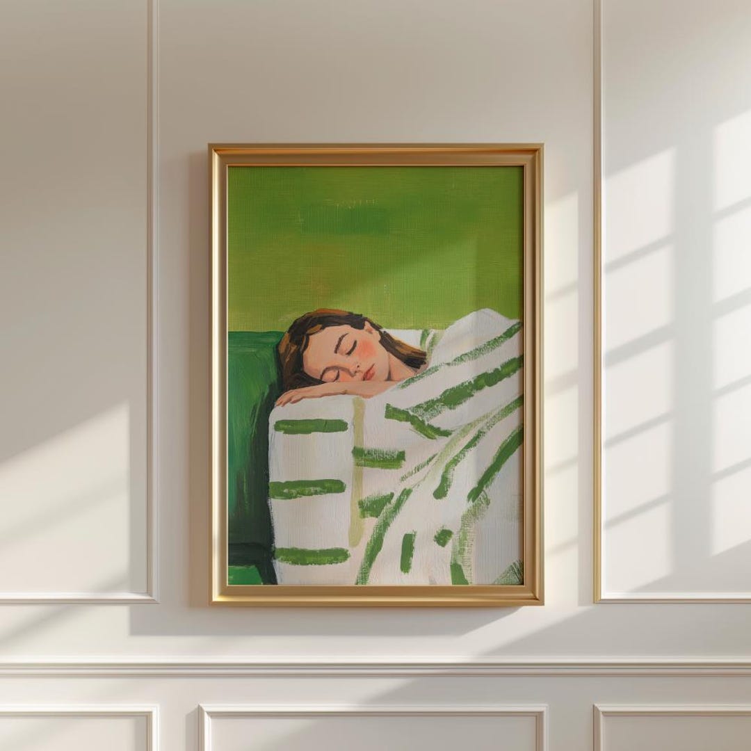 Emerald Green Abstract Sleeping Woman Print | Contemporary Minimalist ...