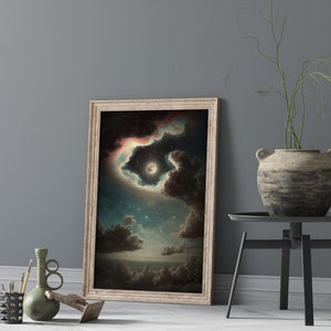 Moon and Stars Vintage Cloudy Painting - Digital Print - Night Gothic ...