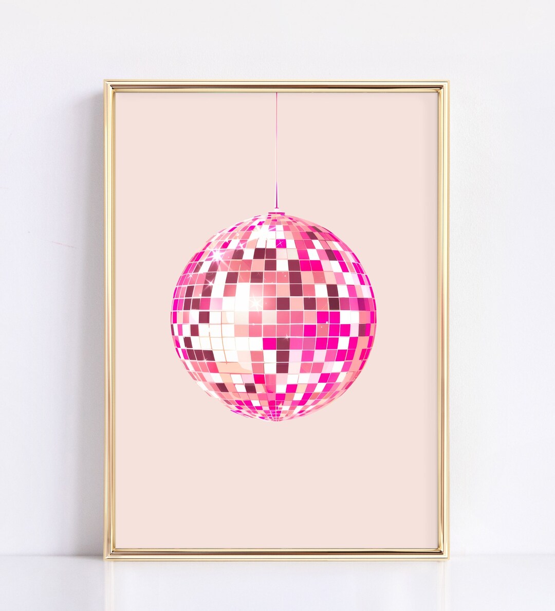 Pink Disco Ball Art Print Vintage Retro Wall Poster Trendy Preppy Decor ...