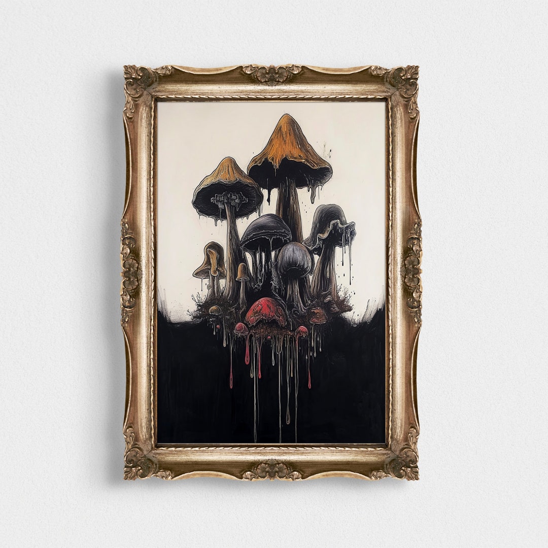 Macabre Mushroom Print, Spooky Fungi, Unique Cottage Decor, Halloween ...
