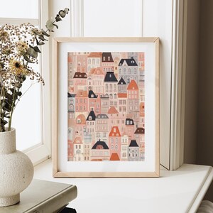 Vintage Houses Art Print | Funky Home Illustration | Printable Wall ...