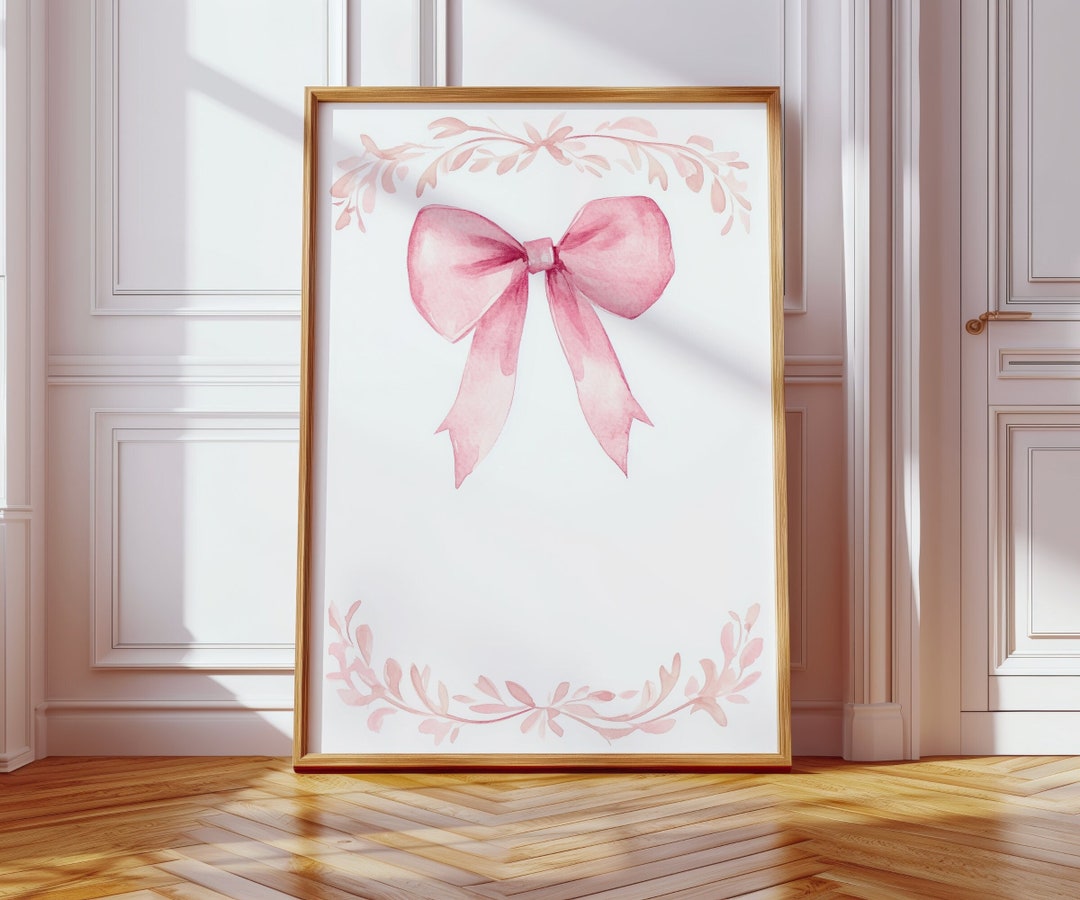 Preppy Pink Coquette Bow Printable Vintage Girly Wall Art Digital ...