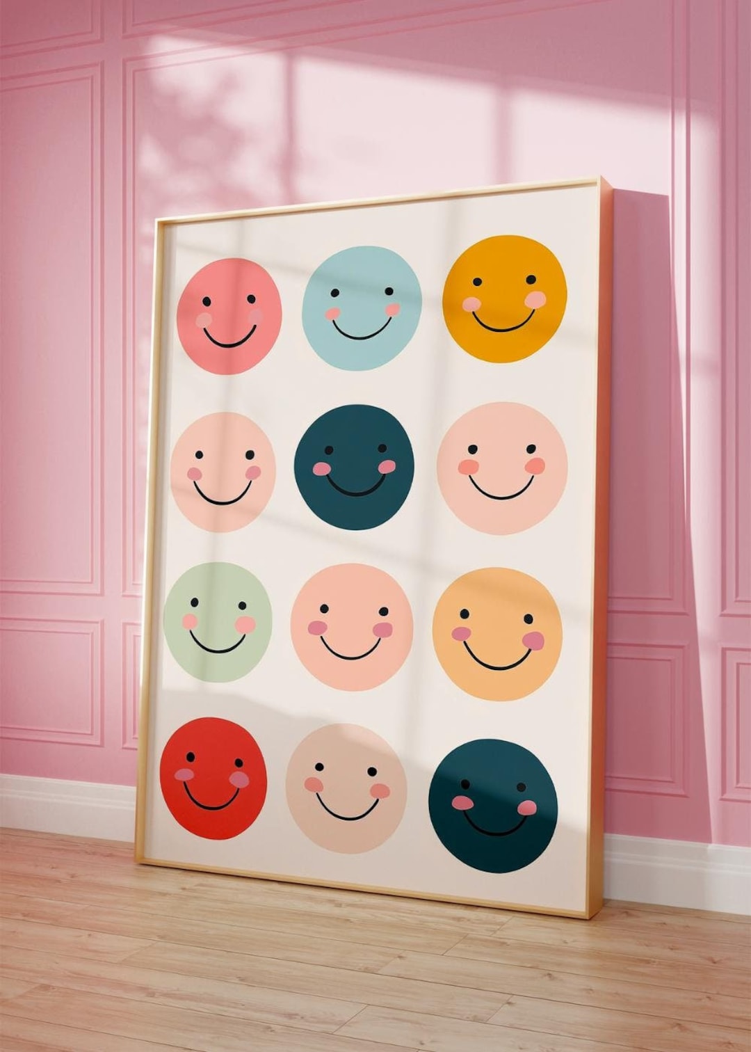 Modern Retro Smiley Face Print | Boho Rainbow Kids Wall Art | Colorful ...
