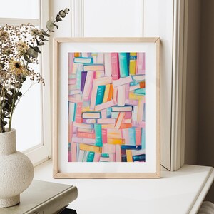 Colorful Abstract Bookshelf Art Print | Vibrant Digital Book Lover's ...