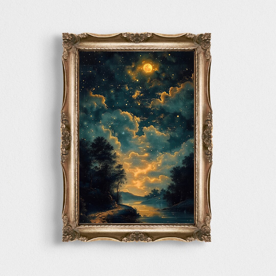 Vintage Starry Print | Night Sky Painting | Celestial Digital Art ...