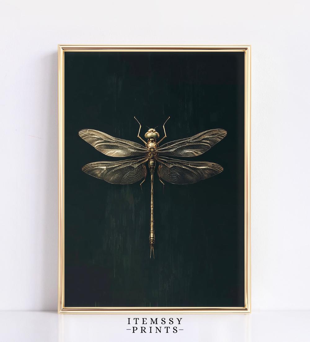 Dragonfly Wall Art Printable | Dark Academia Vintage Insect Poster ...