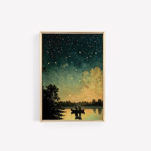 Vintage Star Gazing | Downloadable Wall Art | Night Landscape Art ...