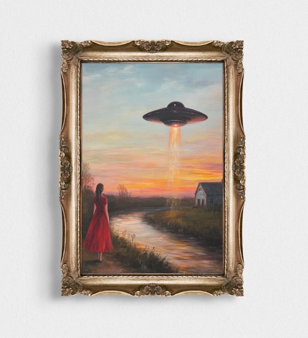 UFO Alien Saucer Art Print | Trippy Psychedelic Poster | Surreal Sci-fi ...
