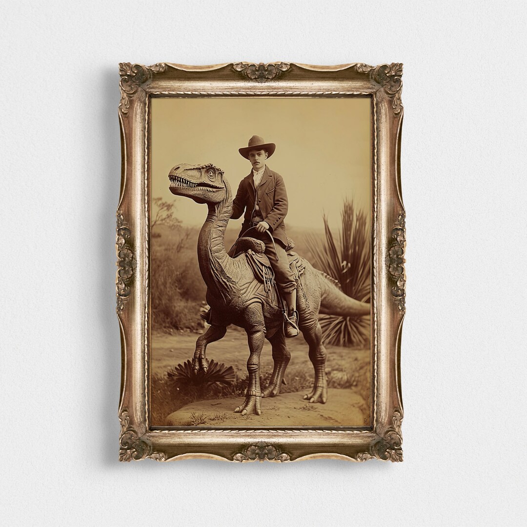 Prehistoric Dinosaur Cowboy | Vintage Photography | Dark Academia ...