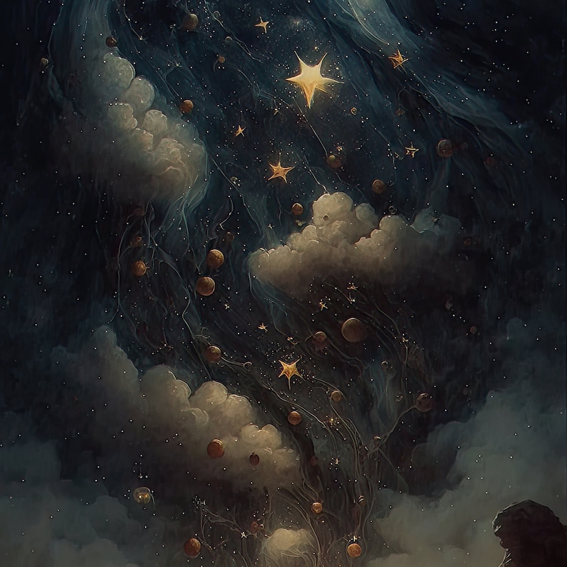 Abstract Vintage Painting of Stars Celestial Print Gothic - Etsy