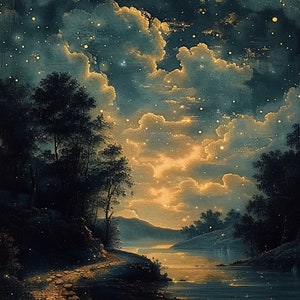 Vintage Starry Print | Night Sky Painting | Celestial Digital Art ...