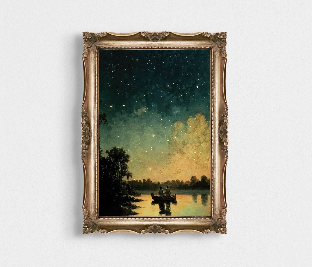 Vintage Star Gazing | Downloadable Wall Art | Night Landscape Art ...