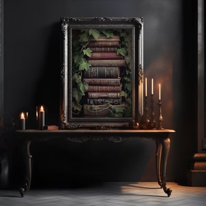 Dark Academia Books Print - Moody Bookish Art, Bookshelf, Dark Decor ...
