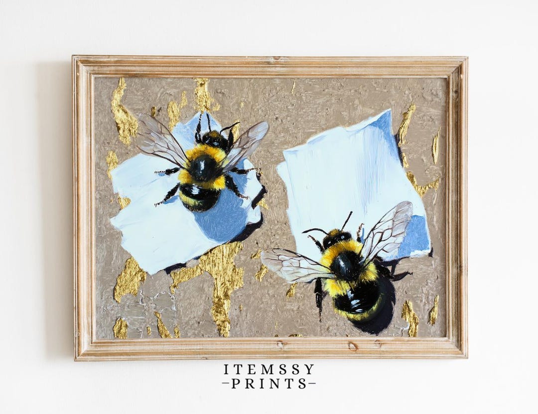 Gold Leaf Bee Oil Painting | Original Art Print | Elegant Nature Decor ...