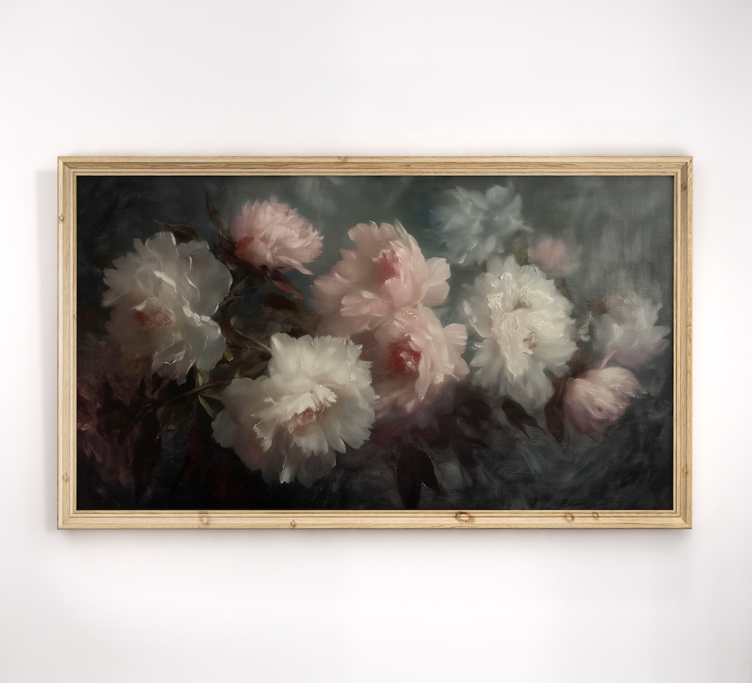 Moody Vintage Floral Oil Painting Neutral Floral TV Art for Spring ...