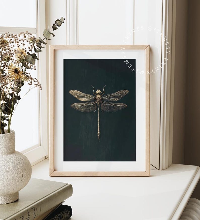 Dragonfly Wall Art Printable | Dark Academia Vintage Insect Poster ...