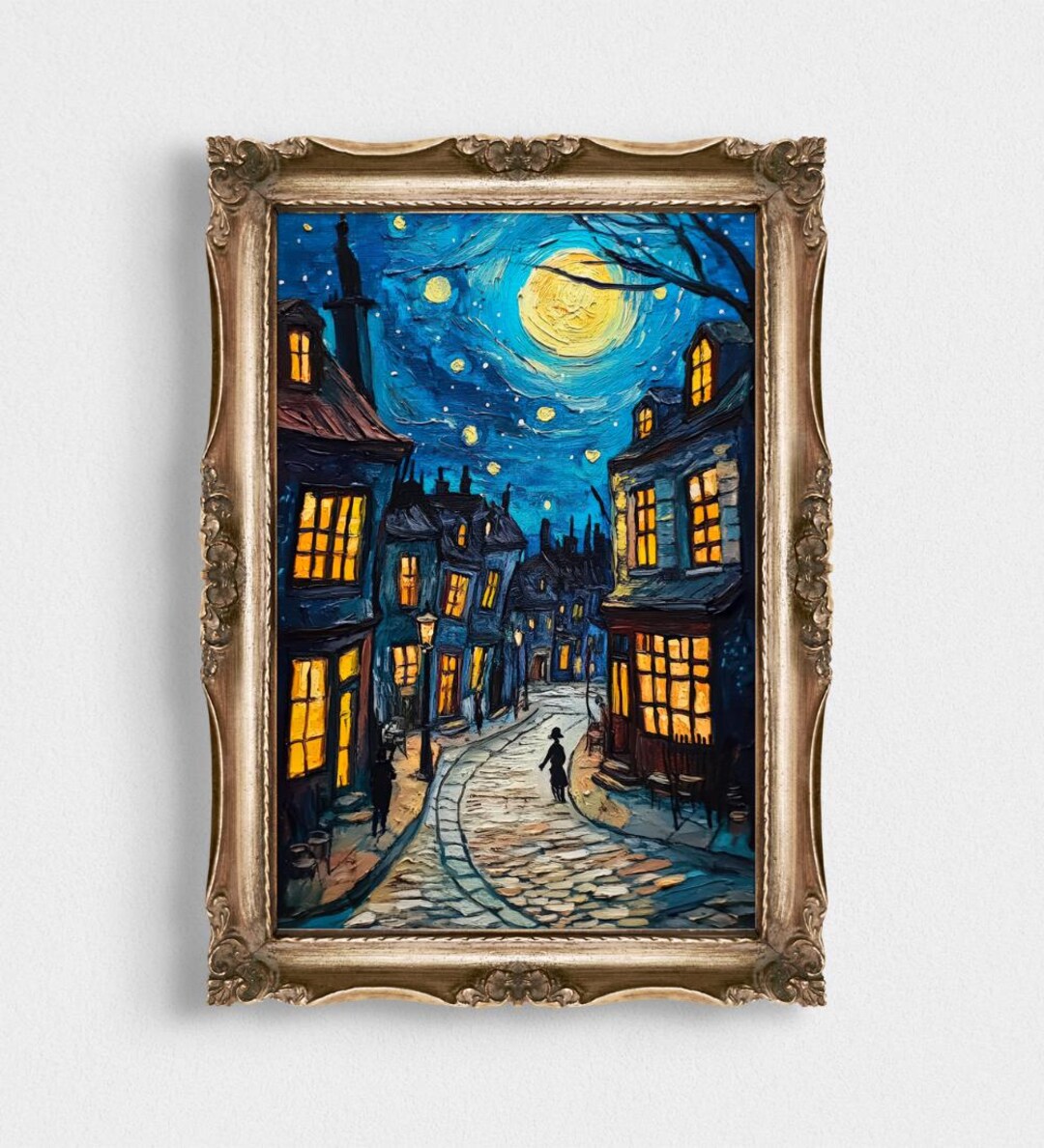 Halloween Spooky Starry Night Street Art | Whimsical Victorian Town ...