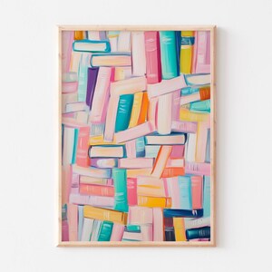 Colorful Abstract Bookshelf Art Print | Vibrant Digital Book Lover's ...