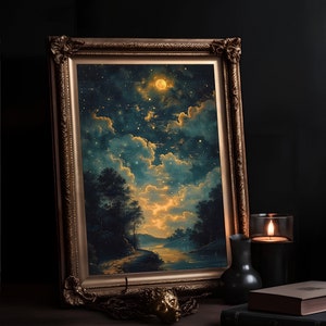 Vintage Starry Print | Night Sky Painting | Celestial Digital Art ...