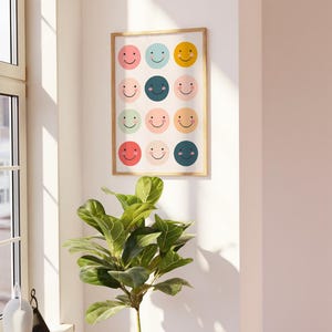 Modern Retro Smiley Face Print | Boho Rainbow Kids Wall Art | Colorful ...