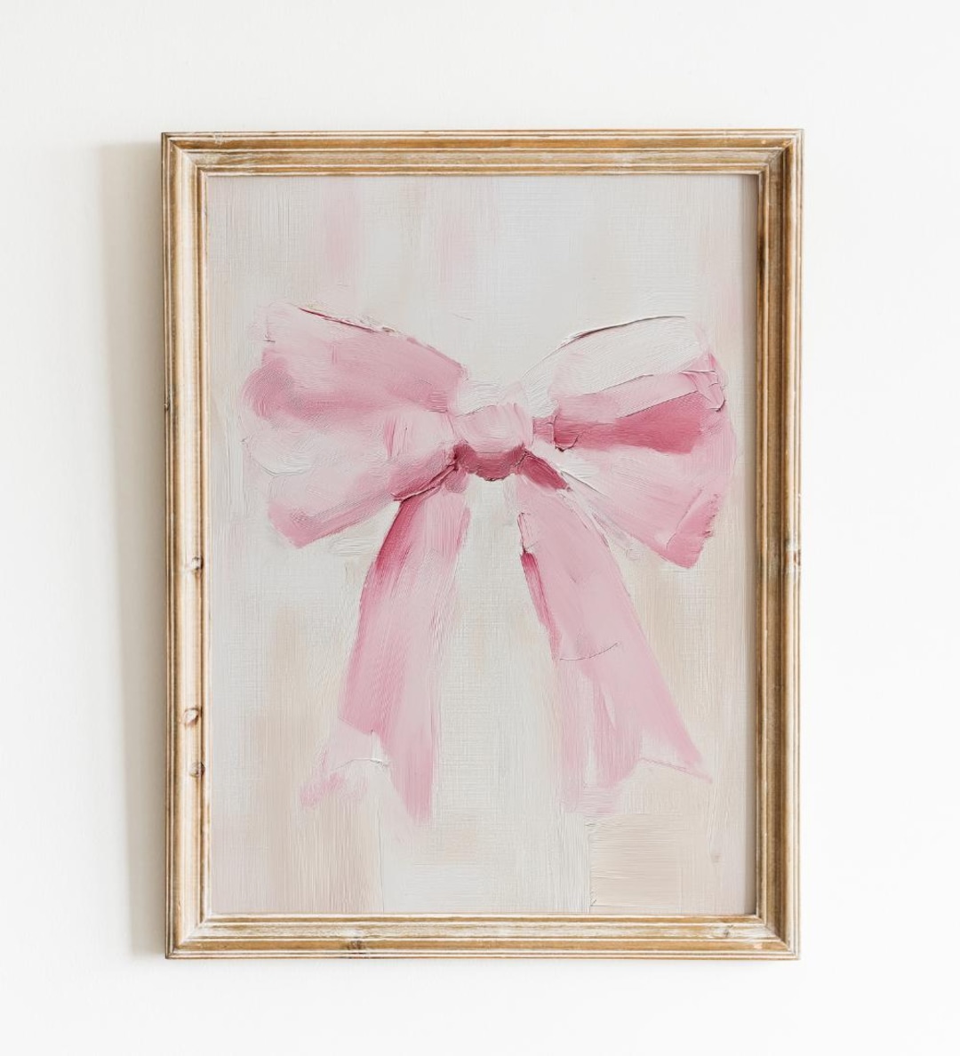 Neutral Girly Bow Wall Art | Pink Bow Oil Painting Print | Coquette ...
