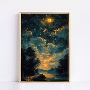 Vintage Starry Print | Night Sky Painting | Celestial Digital Art ...