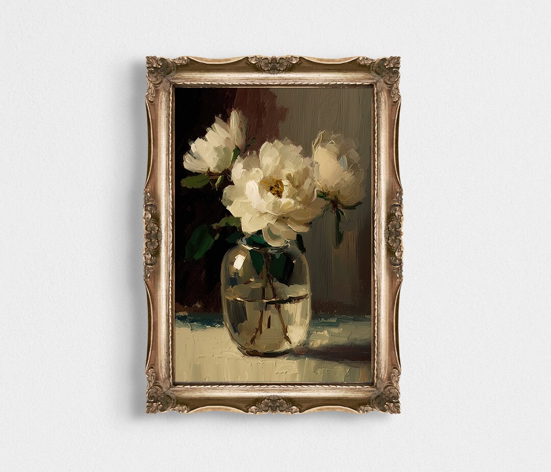 Moody Vintage Flower Print, Oil Painting With a Moody Vintage Flower ...