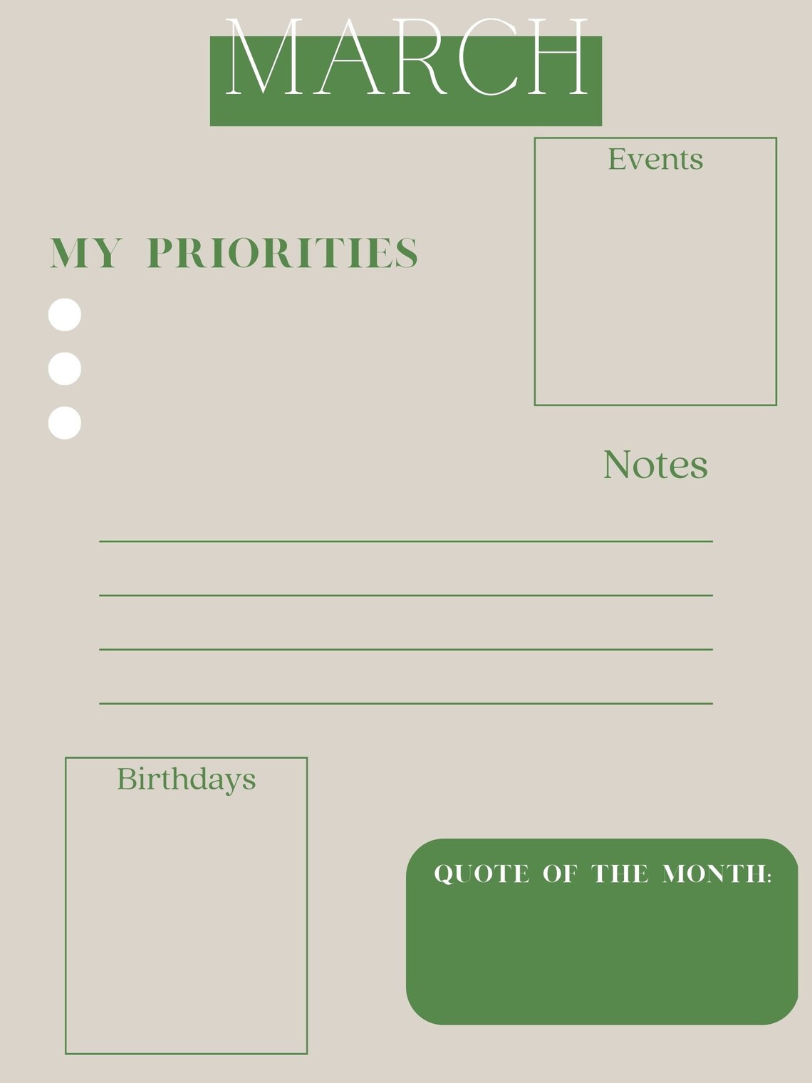 March Monthly Planner - Etsy