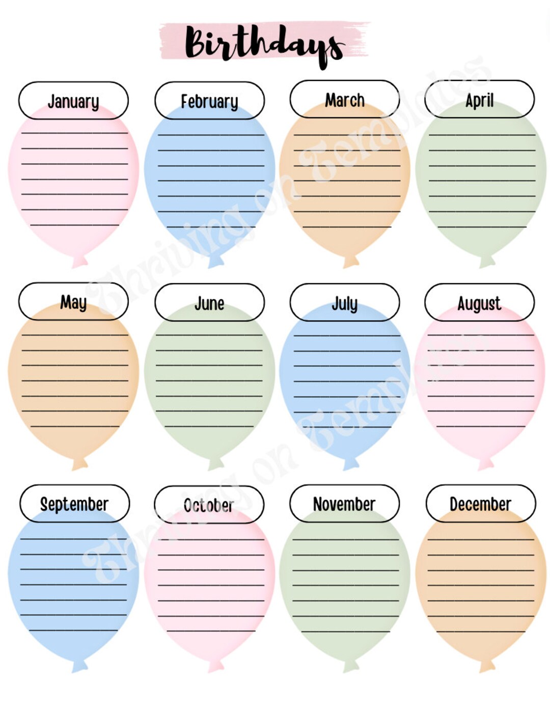 Birthday List Organizer Template | Printable - Etsy