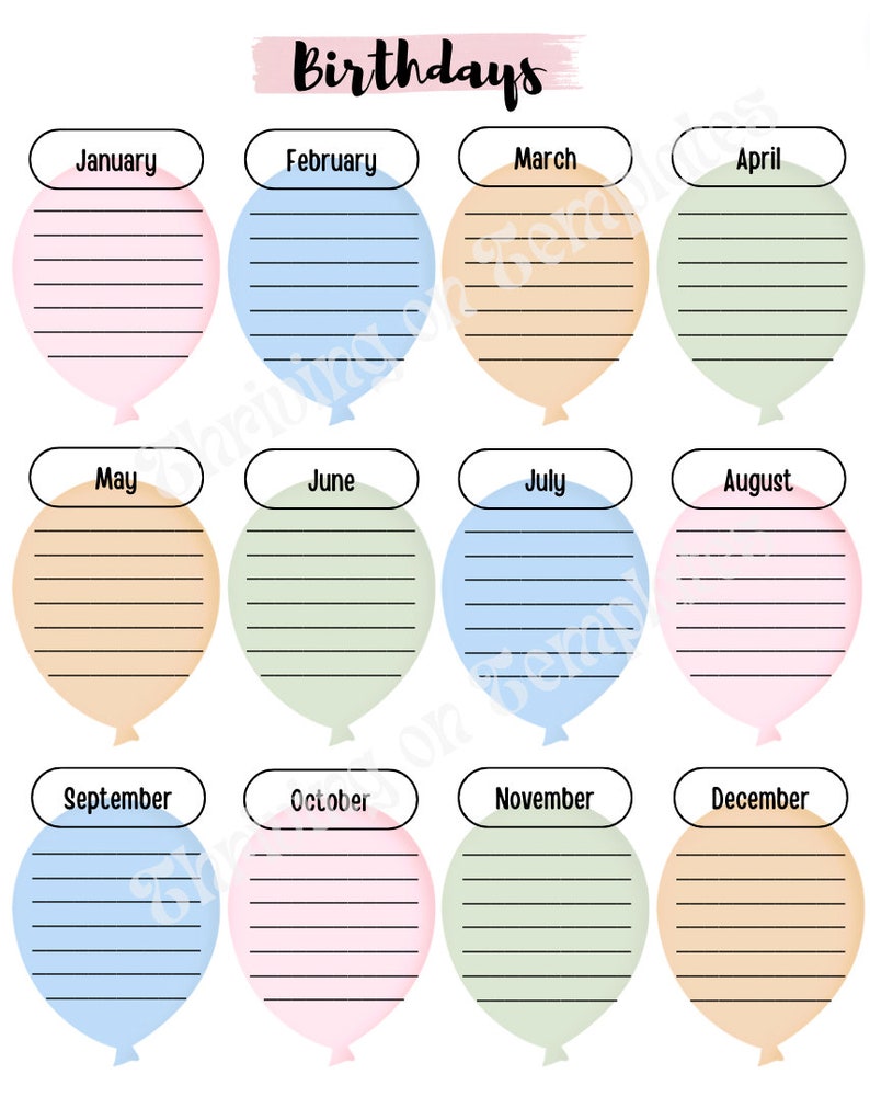 Birthday List Organizer Template | Printable - Etsy