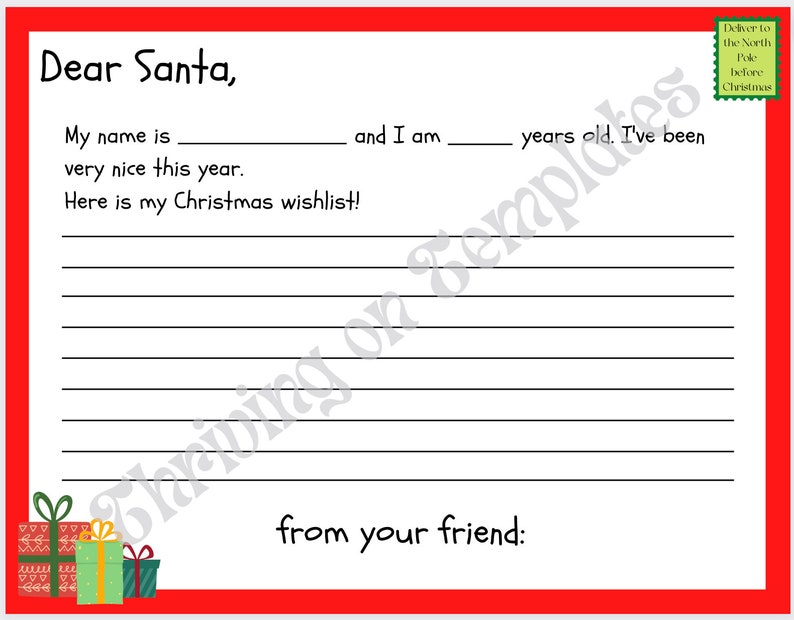 Christmas Wishlist Template | Dear Santa | Printable - Etsy