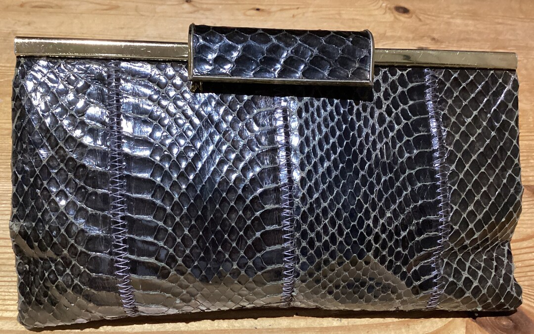 Leather Snakeskin Clutch Bag With Fabulous Clasp, Vintage by Jane ...