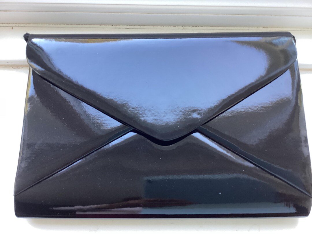 Classic Black Patent Hard Body Envelope Bag - Clutch or Shoulder - by ...