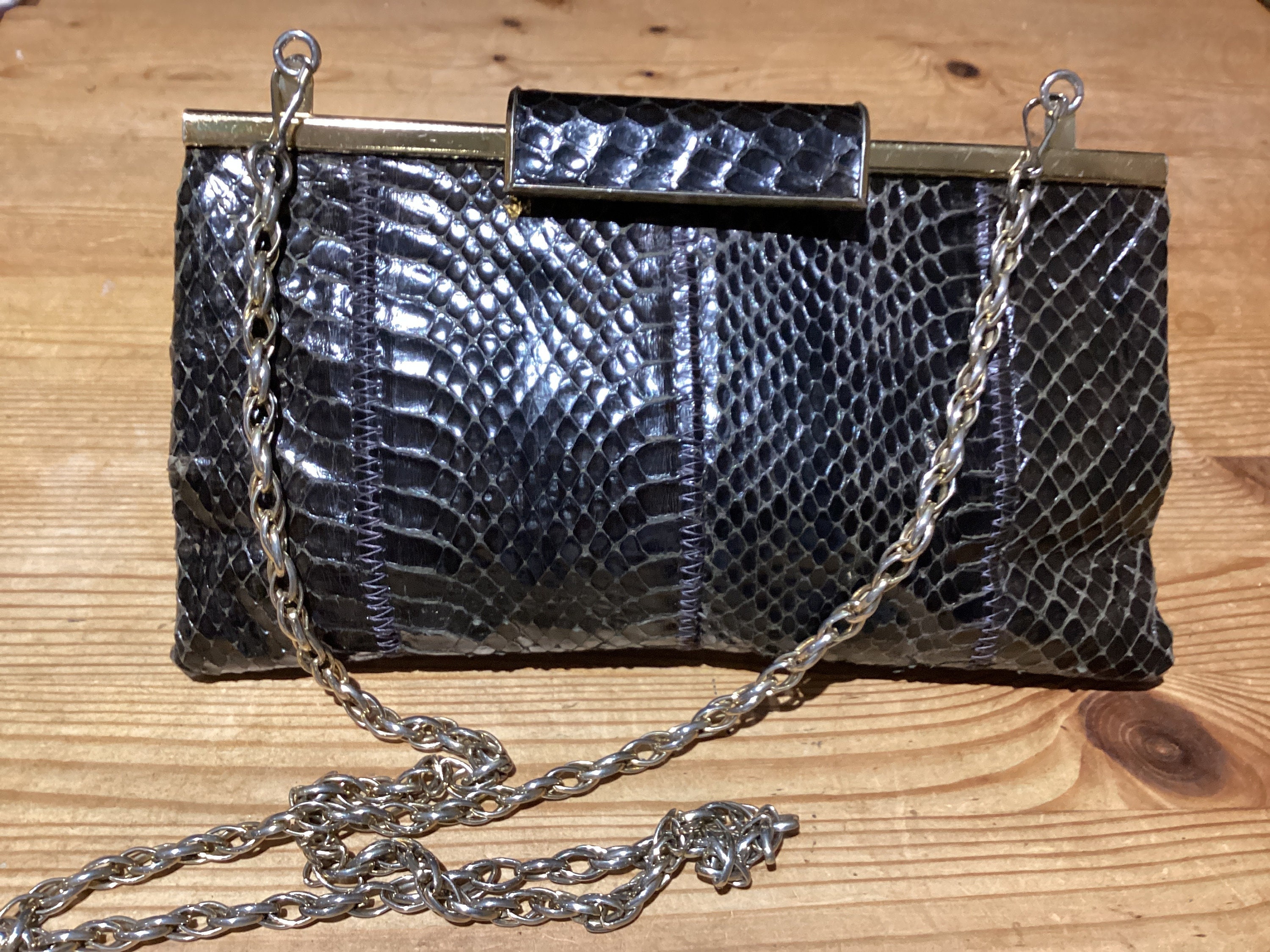 Leather Snakeskin Clutch Bag With Fabulous Clasp, Vintage by Jane ...