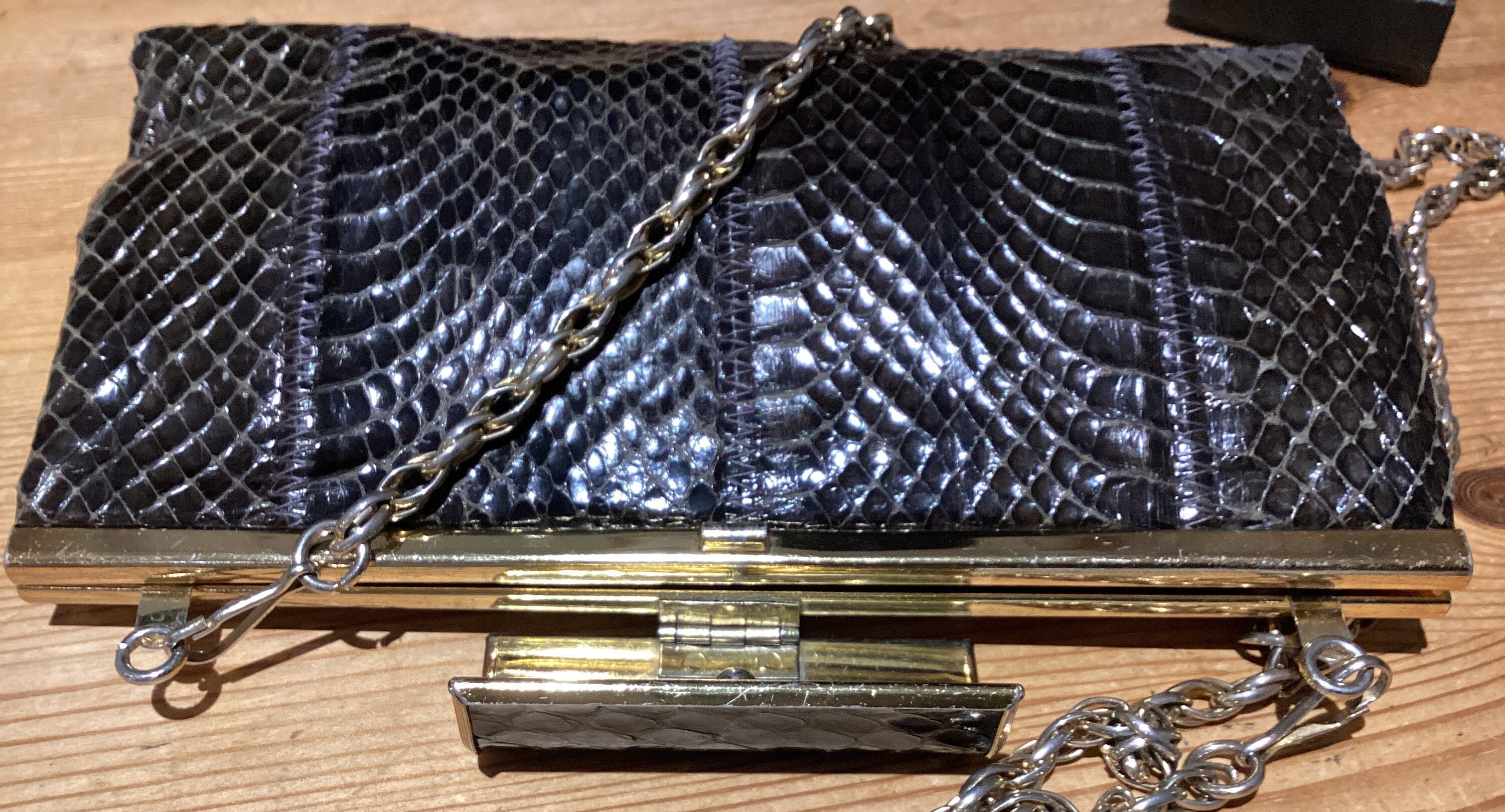 Leather Snakeskin Clutch Bag With Fabulous Clasp, Vintage by Jane ...