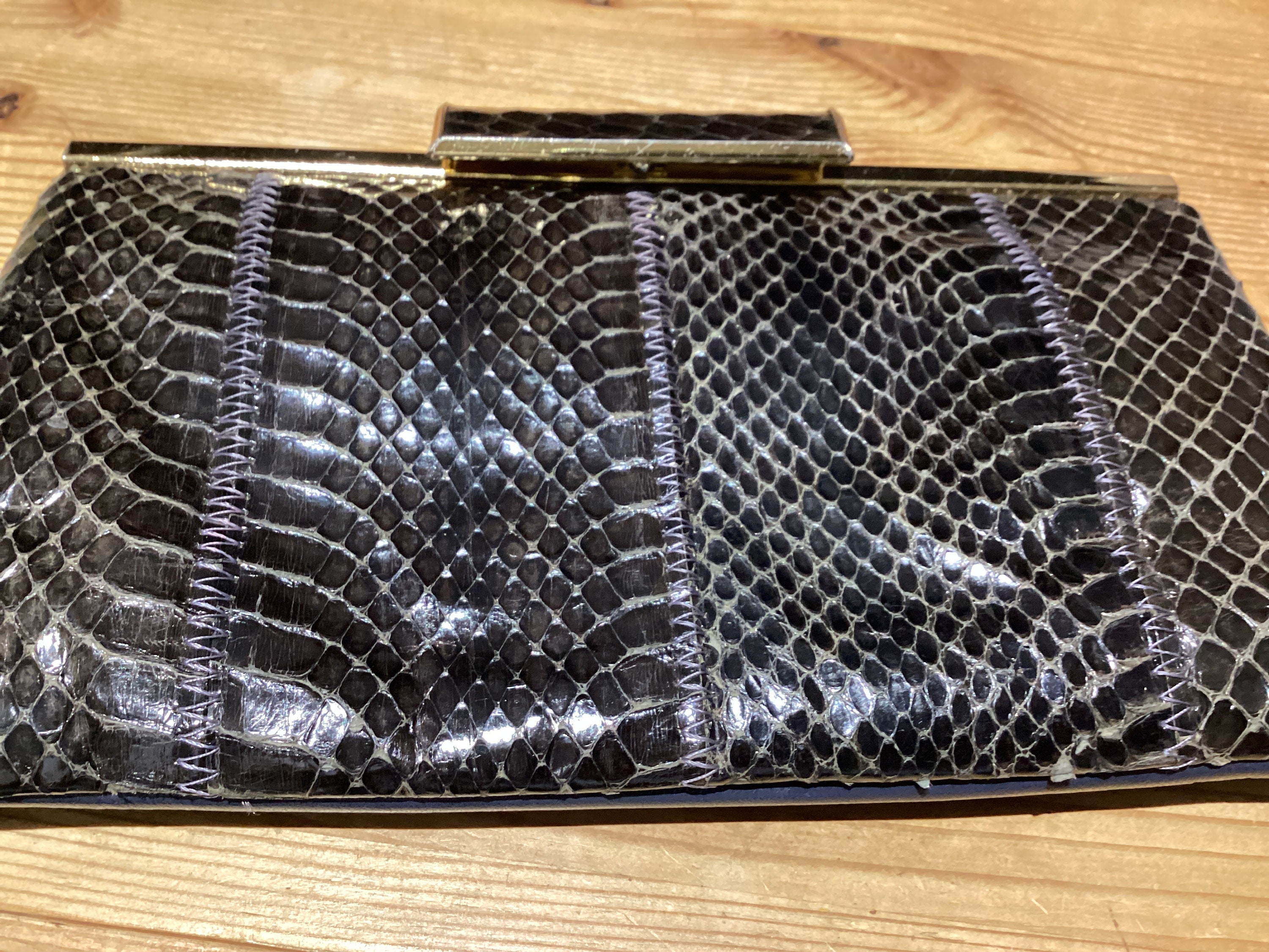 Leather Snakeskin Clutch Bag With Fabulous Clasp, Vintage by Jane ...