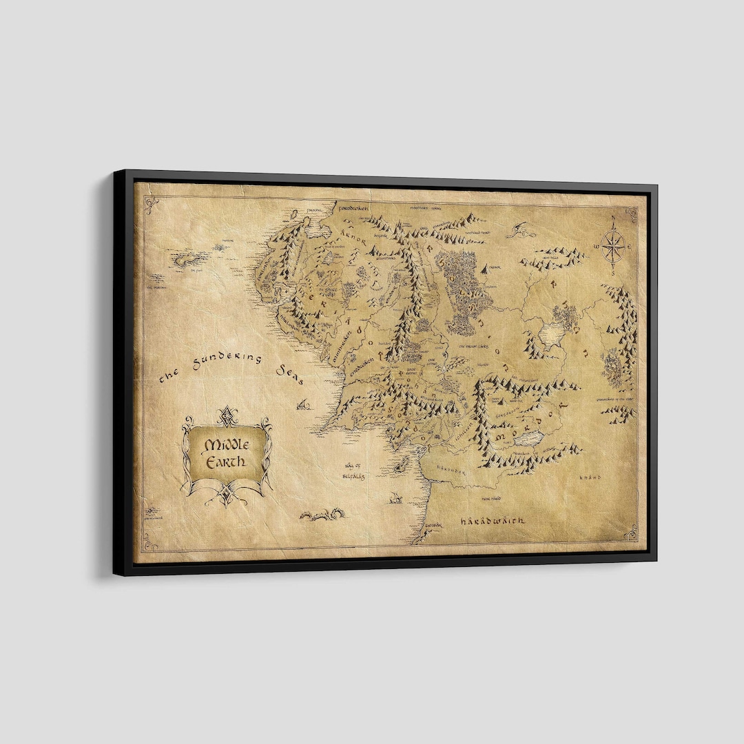 Middle Earth Map Canvas, Middle Earth Map Poster, Lord of the Rings Map ...