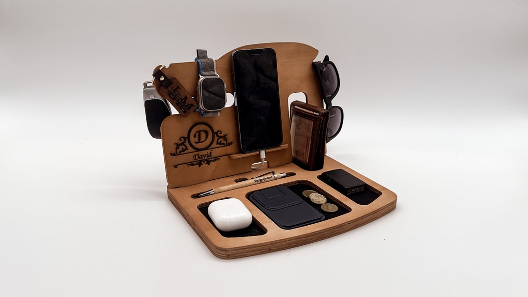 Personalized Wooden Docking Station Custom Desk Organizer Stylish Desk ...
