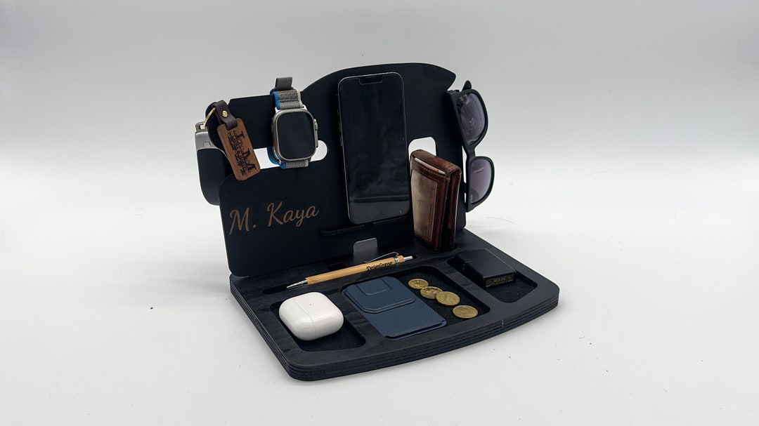Personalized Wooden Docking Station – Custom Desk Organizer – Stylish ...