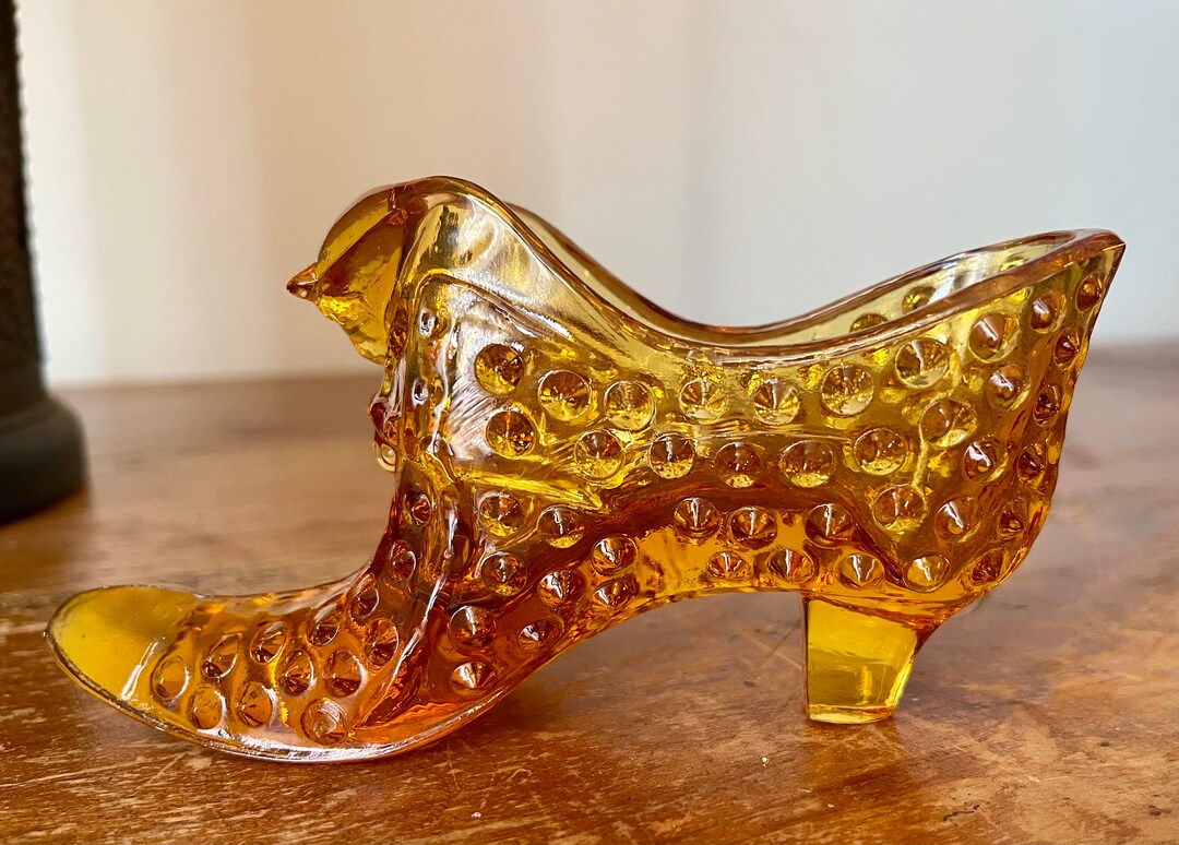Vintage Fenton Amber Hobnail Glass Shoe - Etsy